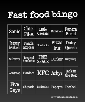 Fast food bingo