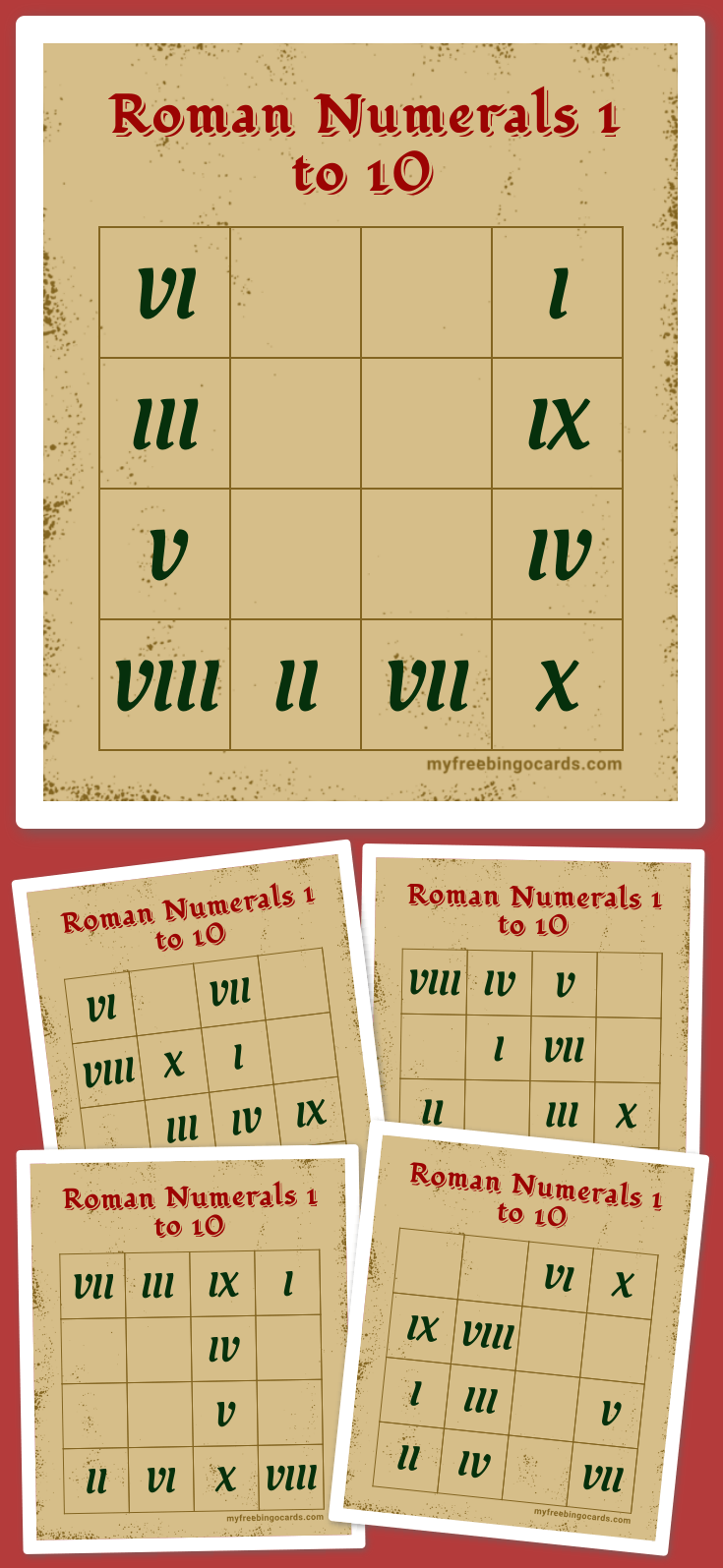 Virtual Roman Numerals 1 to 10 Bingo