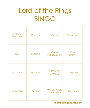 Print 100+ Lord of the Rings BINGO Cards