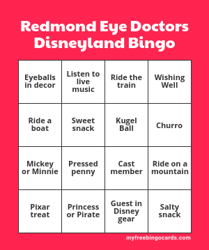 Redmond Eye Doctors Disneyland Bingo