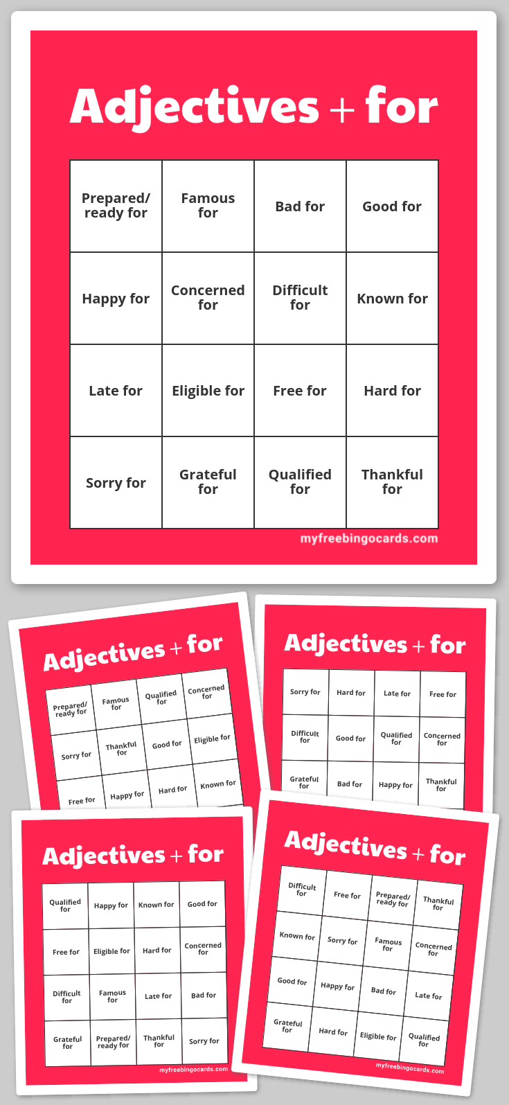 Virtual Adjectives + for Bingo