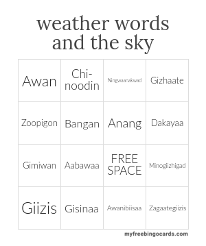 weather words and the sky bingo