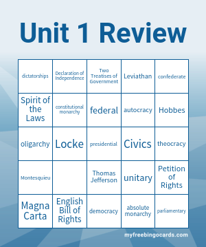 Print 100+ Unit 1 Review Bingo Cards