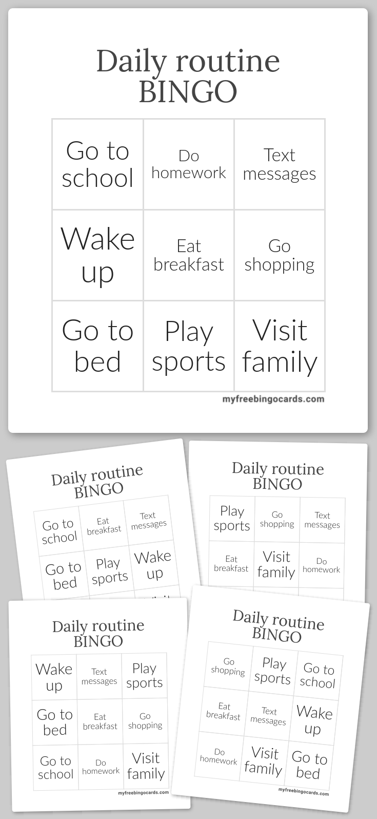Virtual Daily routine BINGO