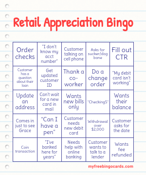 Retail Appreciation Bingo