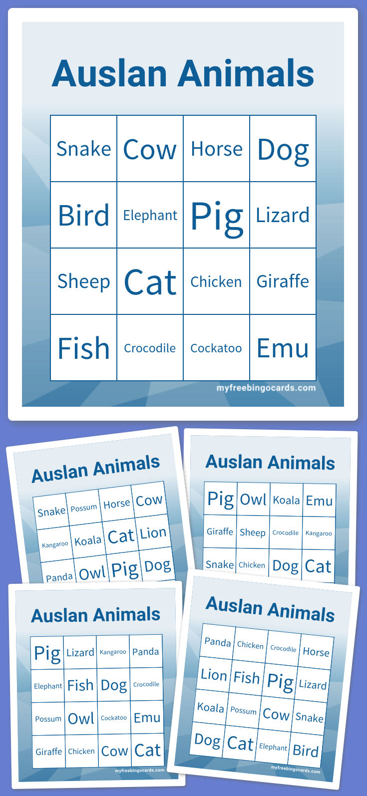 Virtual Auslan Animals Bingo