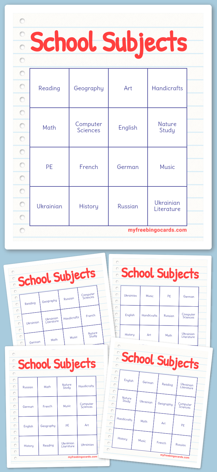 Virtual School Subjects Bingo