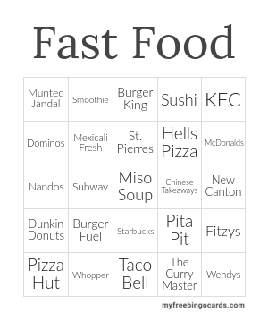 Fast Food Bingo