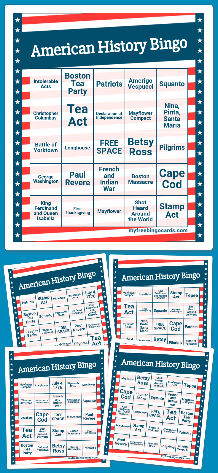 Virtual American History Bingo