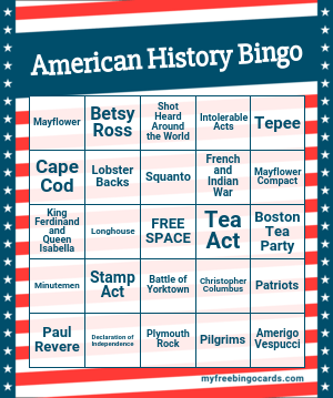 Print 100+ American History Bingo Cards