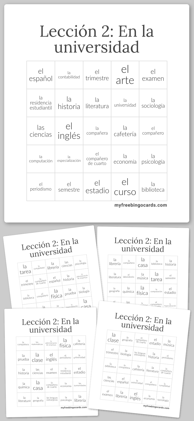 Virtual Lección 2: En la universidad Bingo