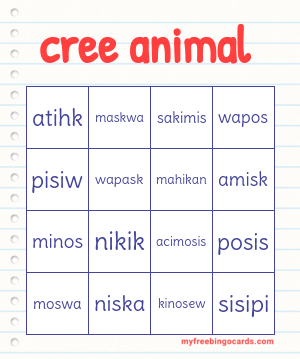cree animal bingo