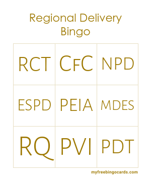 Regional Delivery Bingo