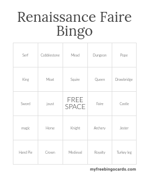 Renaissance Faire Bingo