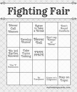 Print 100+ Fighting Fair Bingo Cards