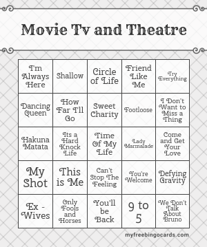 Movie Tv and Theatre Bingo