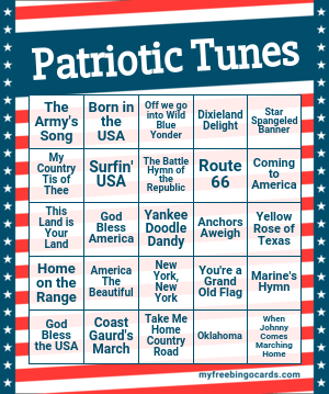 Patriotic Tunes Bingo
