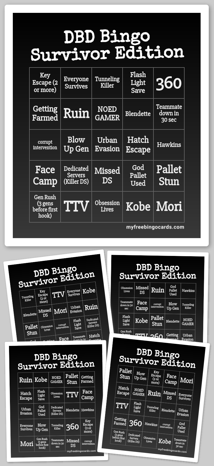 Virtual DBD Bingo Survivor Edition