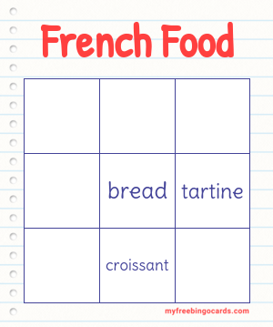 French Food Bingo