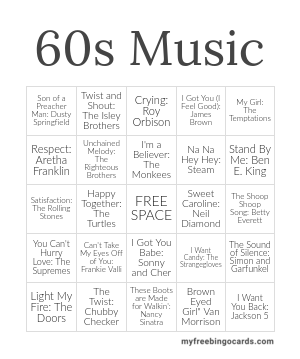 60s Music Bingo