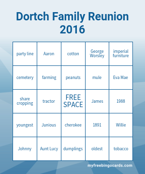 Print 100+ Dortch Family Reunion 2016 Bingo Cards