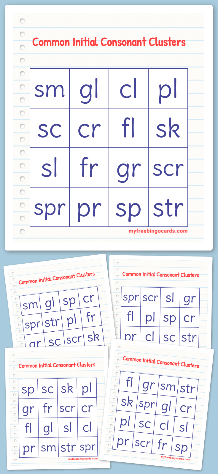 Virtual Common Initial Consonant Clusters Bingo