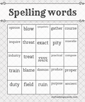 Print 100+ Spelling words Bingo Cards