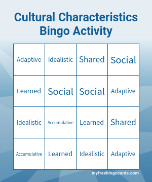 Cultural Characteristics Bingo Activity