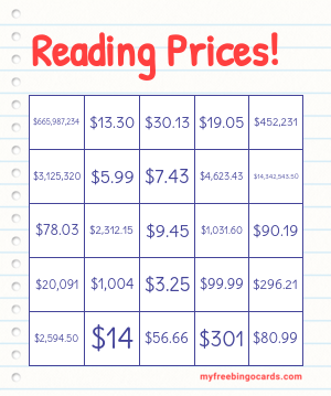 Reading Prices! Bingo