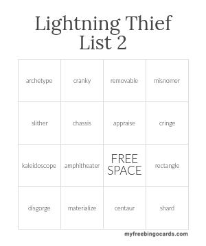 Lightning Thief List 2 Bingo