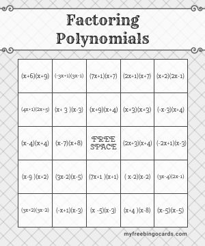 Factoring Polynomials Bingo