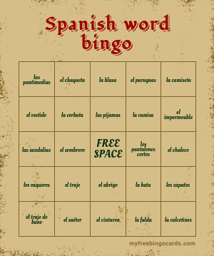 Spanish word bingo