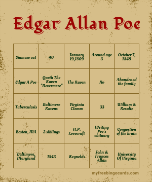Edgar Allan Poe Bingo
