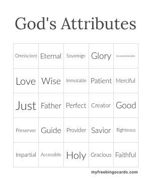 God's Attributes Bingo