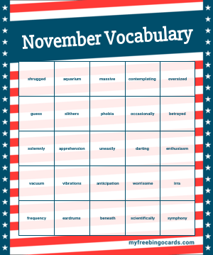 November Vocabulary Bingo