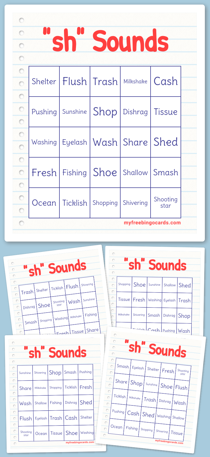 Virtual "sh" Sounds Bingo