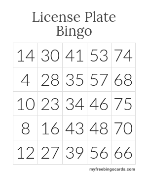 License Plate Bingo