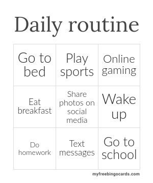 Daily routine Bingo