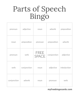 Print 100+ Parts of Speech Bingo Cards