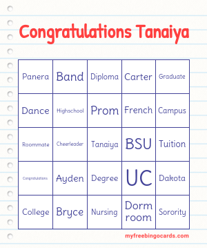 Congratulations Tanaiya Bingo