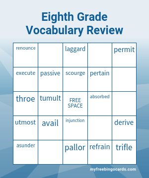 Eighth Grade Vocabulary Review Bingo