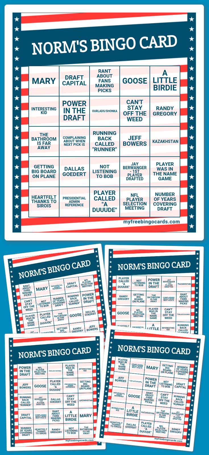 Virtual NORM'S BINGO CARD