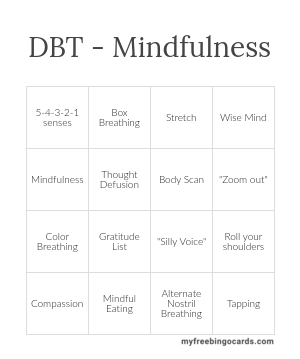 DBT - Mindfulness Bingo