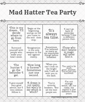 Mad Hatter Tea Party Bingo