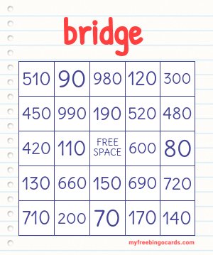 Print 100+ bridge bingo cards