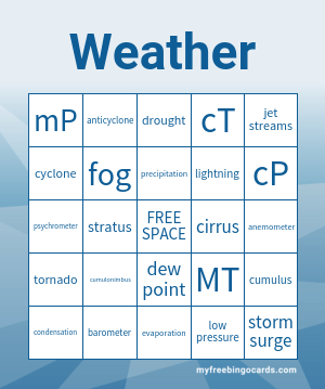 Print 100+ Weather Bingo Cards