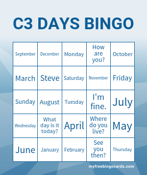 PRINT 100+ C3 DAYS BINGO CARDS