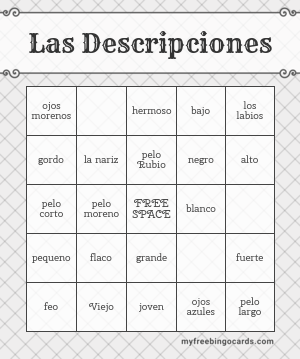 Print 100+ Las Descripciones Bingo Cards