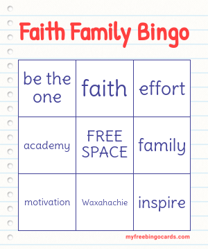 Print 100+ Faith Family Bingo Cards