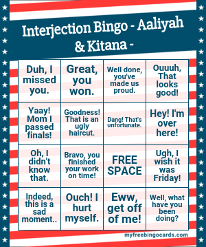 Print 100+ Interjection Bingo - Aaliyah & Kitana - Cards